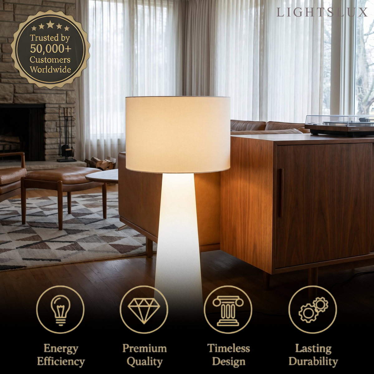Minimalist Floor Lamp - White Metal & Fabric Cylinder | Lightslux ...